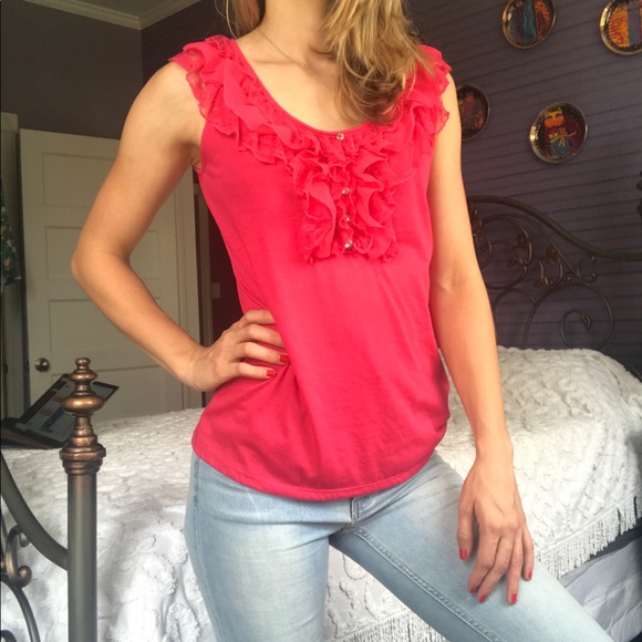 French Laundry | Tops | French Laundry Hot Pink Ruffle Tank Top Size M ...